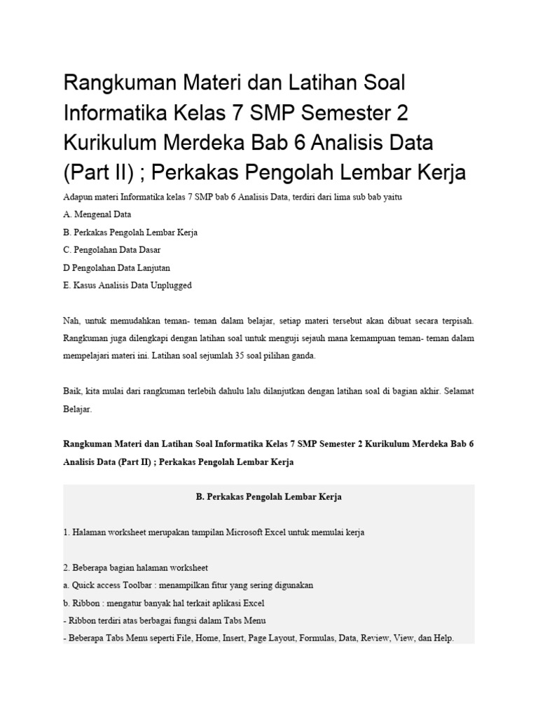 Rangkuman dan Soal Analisis Data Kelas 7 | PDF | Komputer | Teknologi & Rekayasa