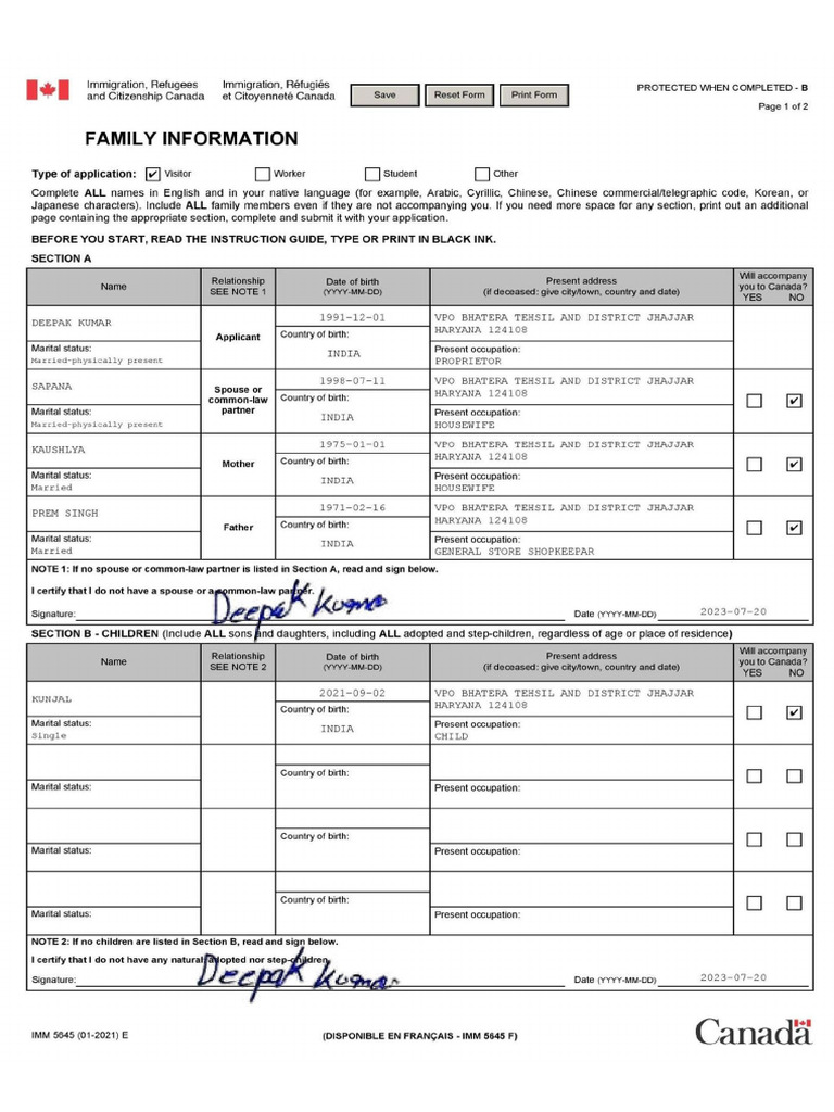 Family Information Form | PDF