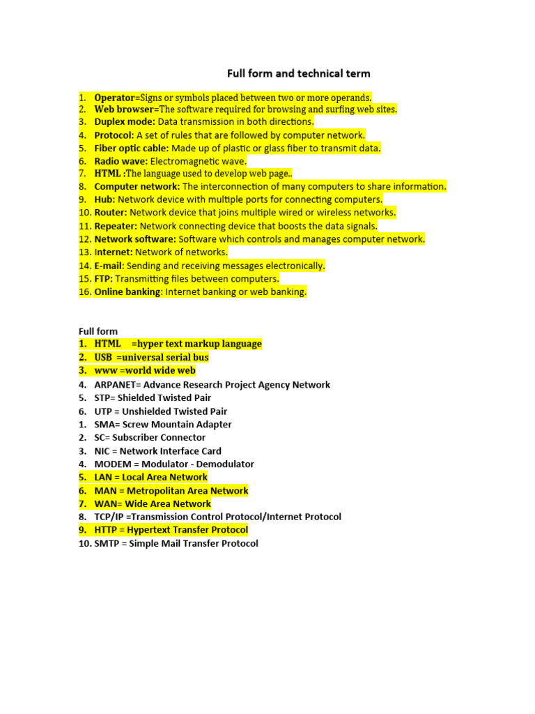 Networking and Web Tech Glossary | PDF