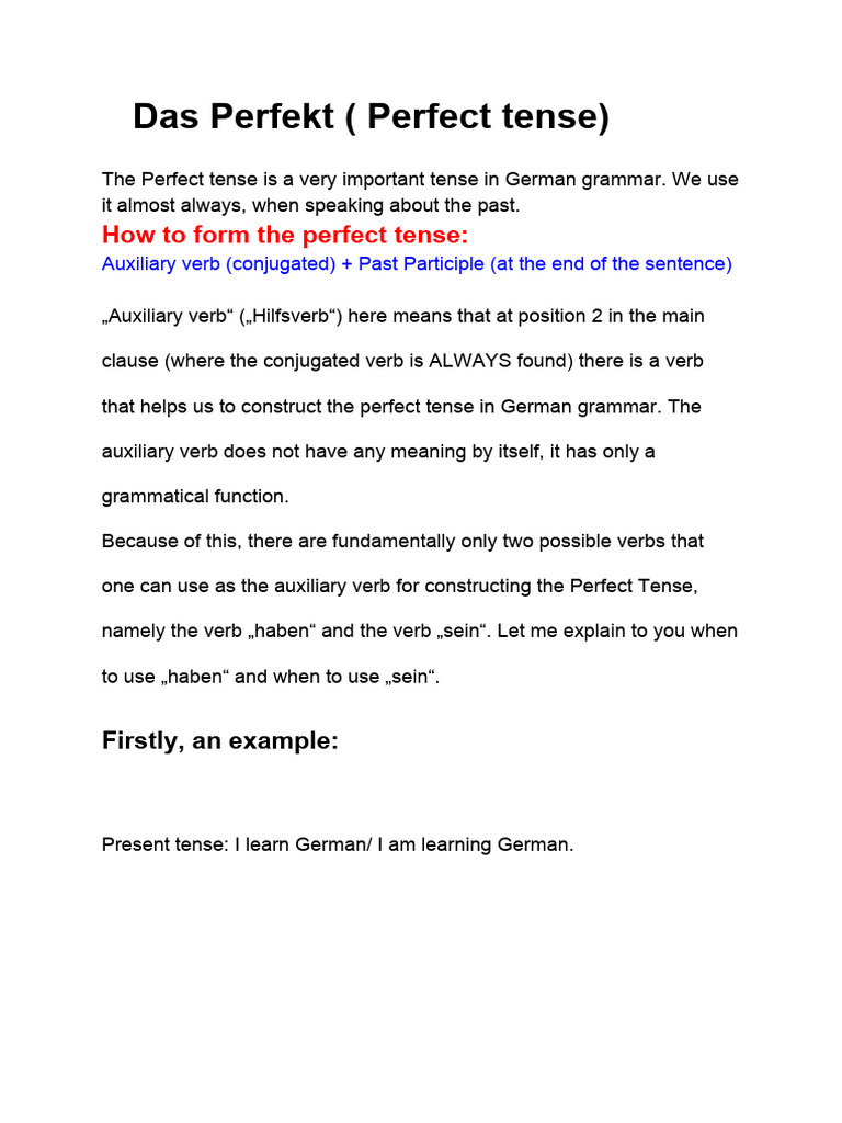 Understanding German Perfect Tense | PDF | Perfect (Grammar ...