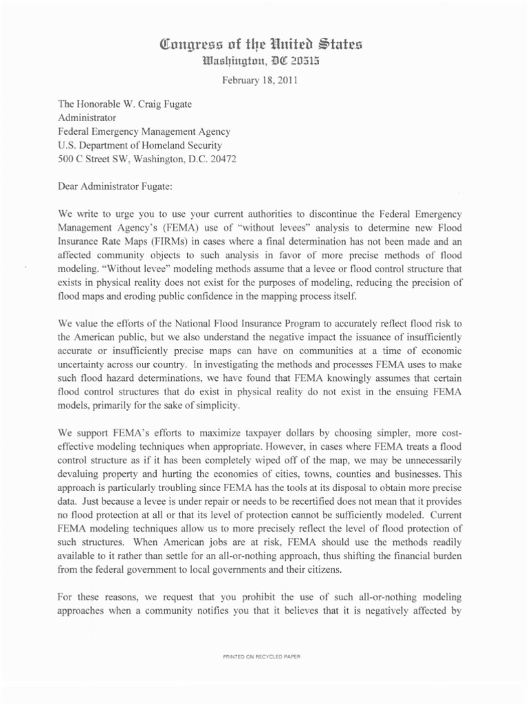 Letter To FEMA From Us Representatives | PDF | Federal Emergency ...