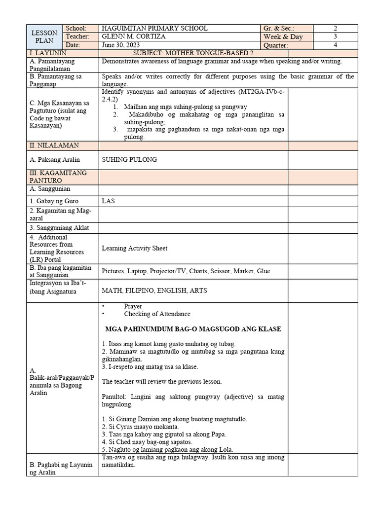 Cot MTB Suhing Pulong | PDF