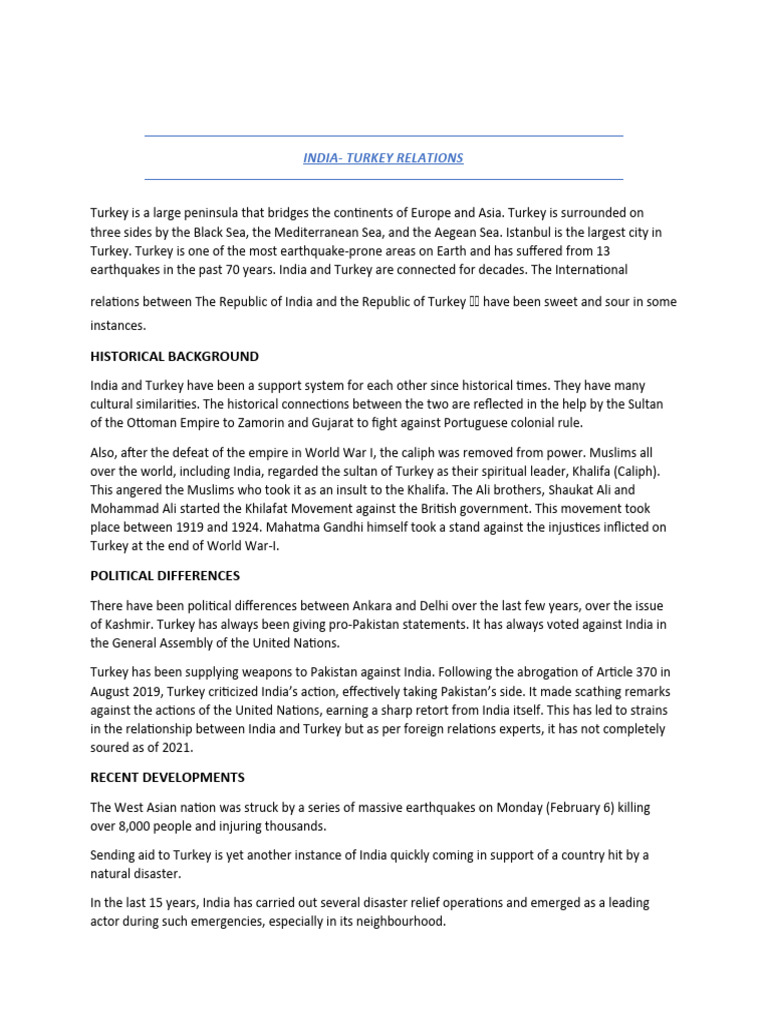 India-Turkey Relations: A Complex History | PDF