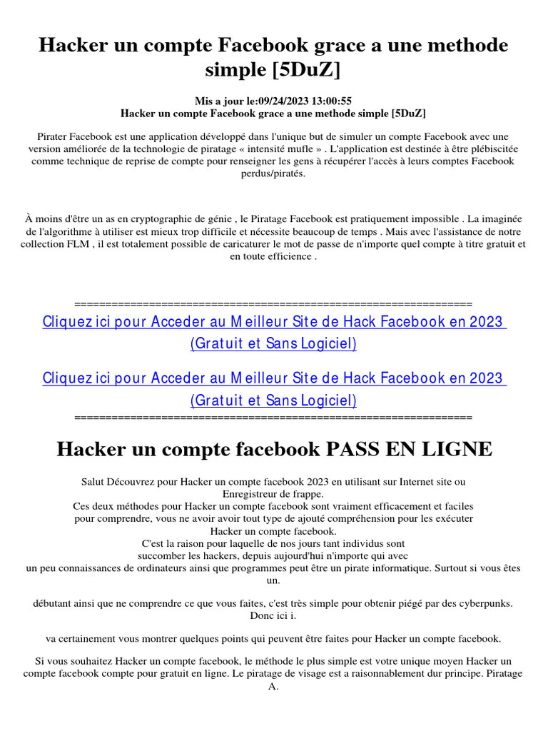 Astuce Pour Hacker Un Compte Facebook Dh2e1ggcga | PDF