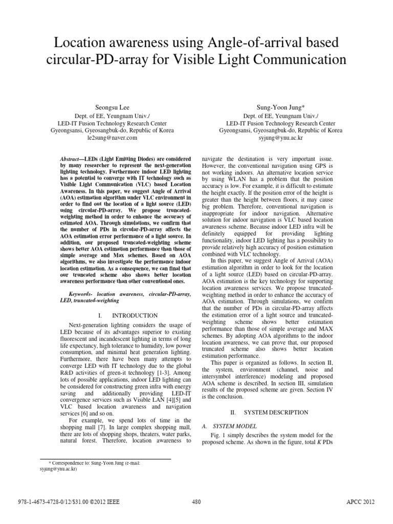 Location Awareness Using Angle-Of-Arrival Based circular-PD-array For Visible Light ...