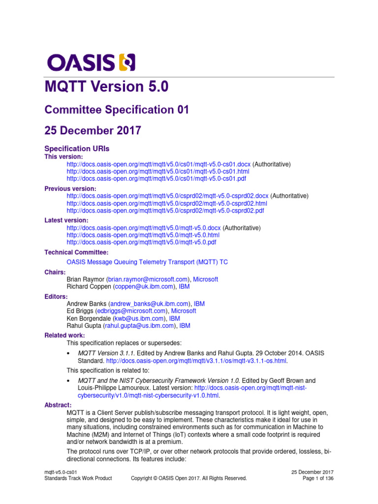 MQTT v5.0 cs01 | PDF | Computer Networking | Computer Data