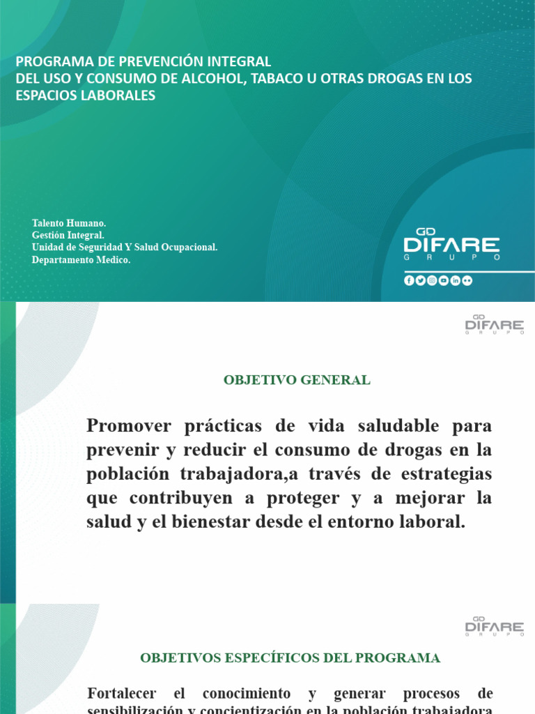 Programa de Prevencion de Consumo de Drogas Alcohol y Tabaco en Espacios Laborales | PDF