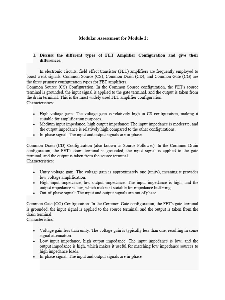 ASSESSMENT 2 - FET Amplifier Configuration | PDF | Field Effect Transistor | Amplifier