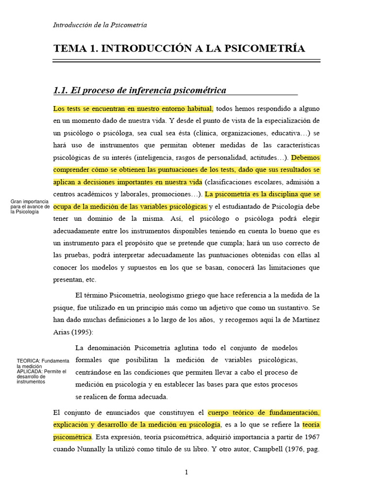 Tema 1 (Texto) | PDF | Medición | Psicometría