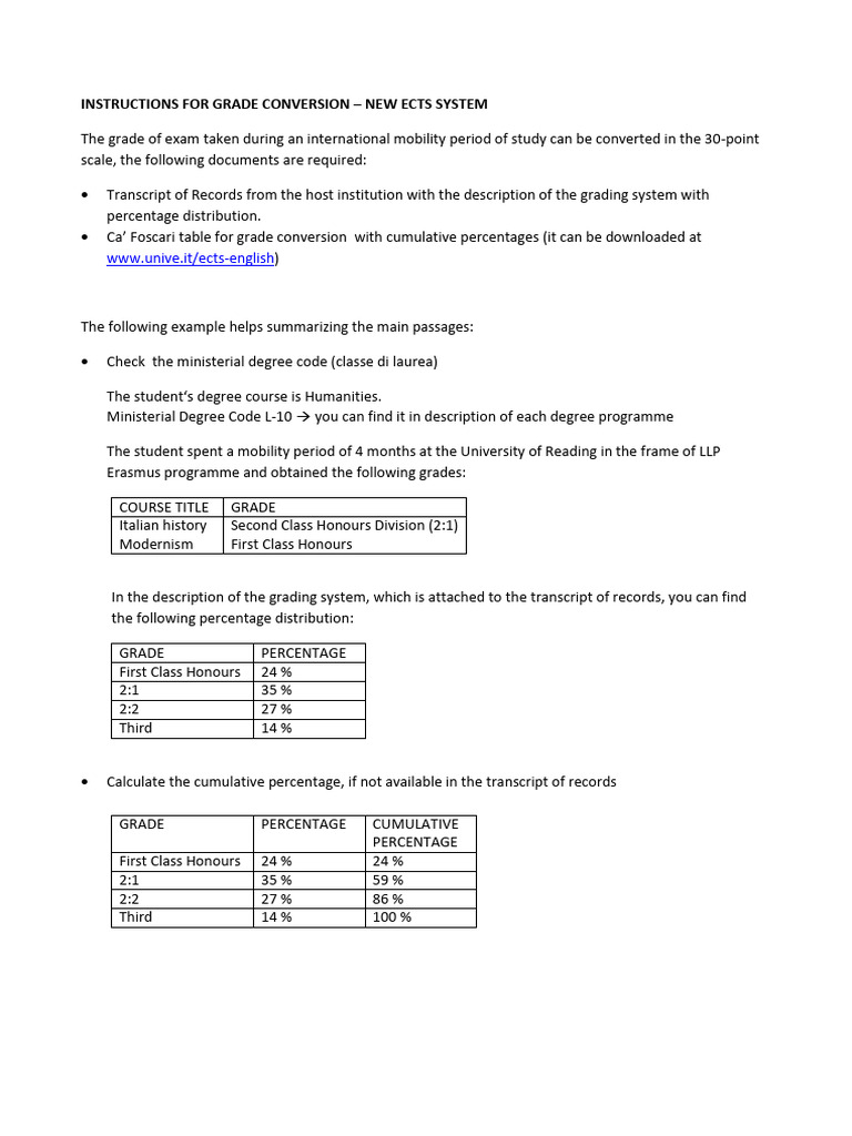 Instructions Grade Conversion Cumulative Percentages | PDF ...