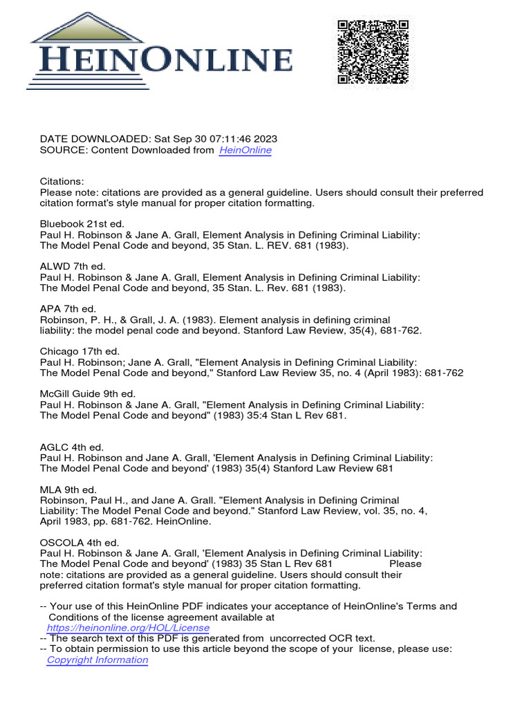 Element Analysis in Defining Criminal Liability The Model Penal Code ...