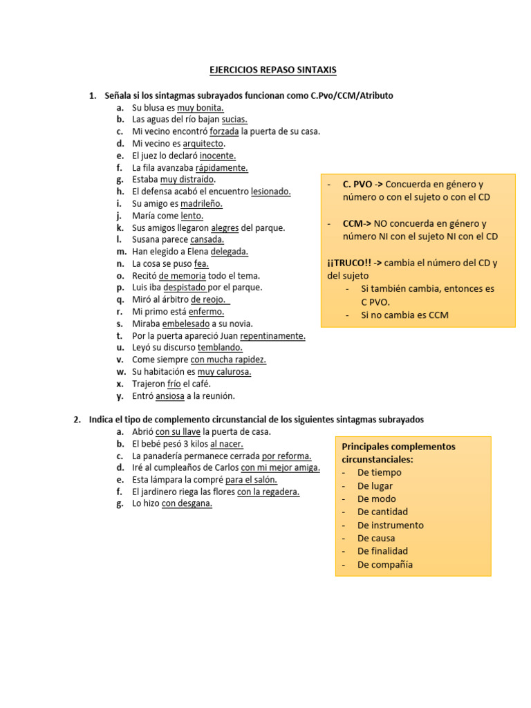 Ejercicios Repaso Sintaxis | PDF
