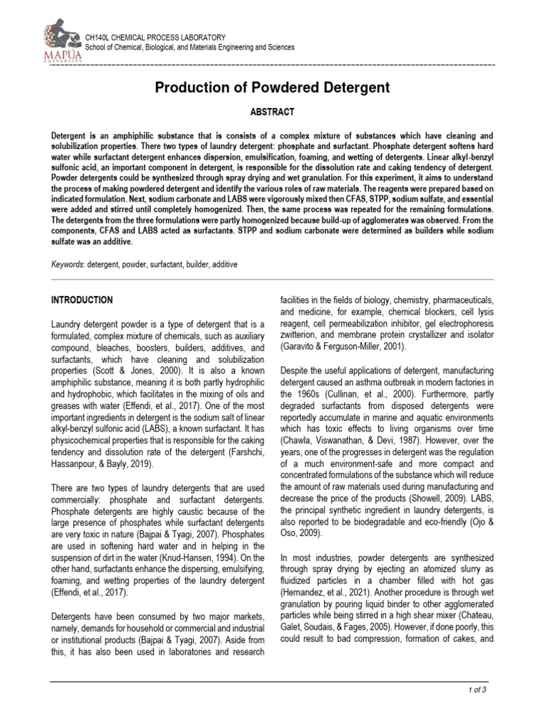 Production of Powdered Detergent | PDF