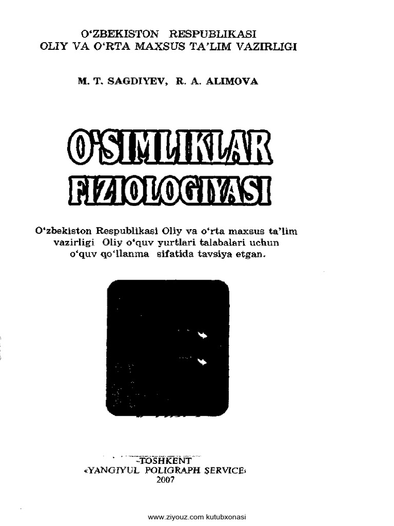 O'Simliklar Fiziologiyasi (M.sagdiyev, R.alimova) | PDF