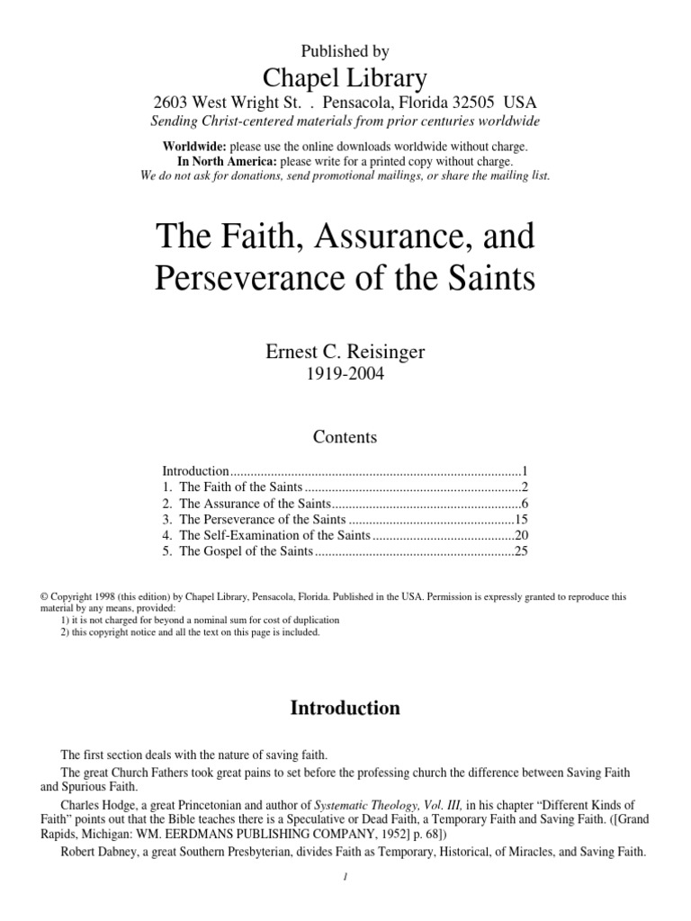 Faith, Assurance, and Perseverance of the Saints | PDF