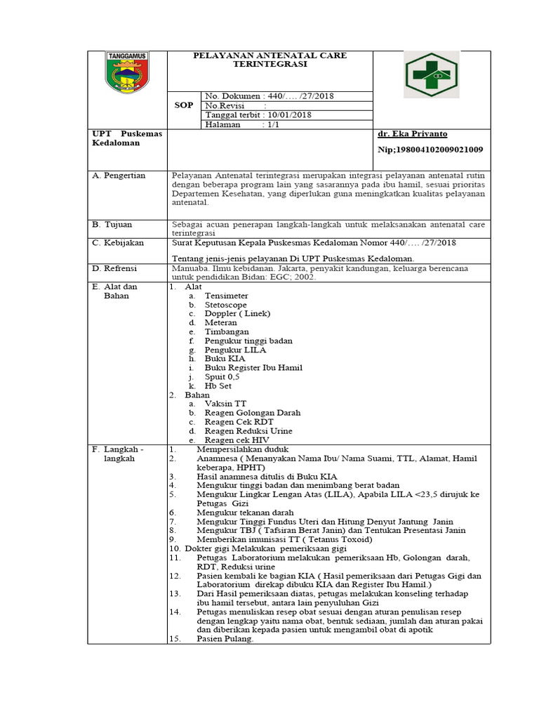 Sop, Kak Anc Terintegrasi | PDF