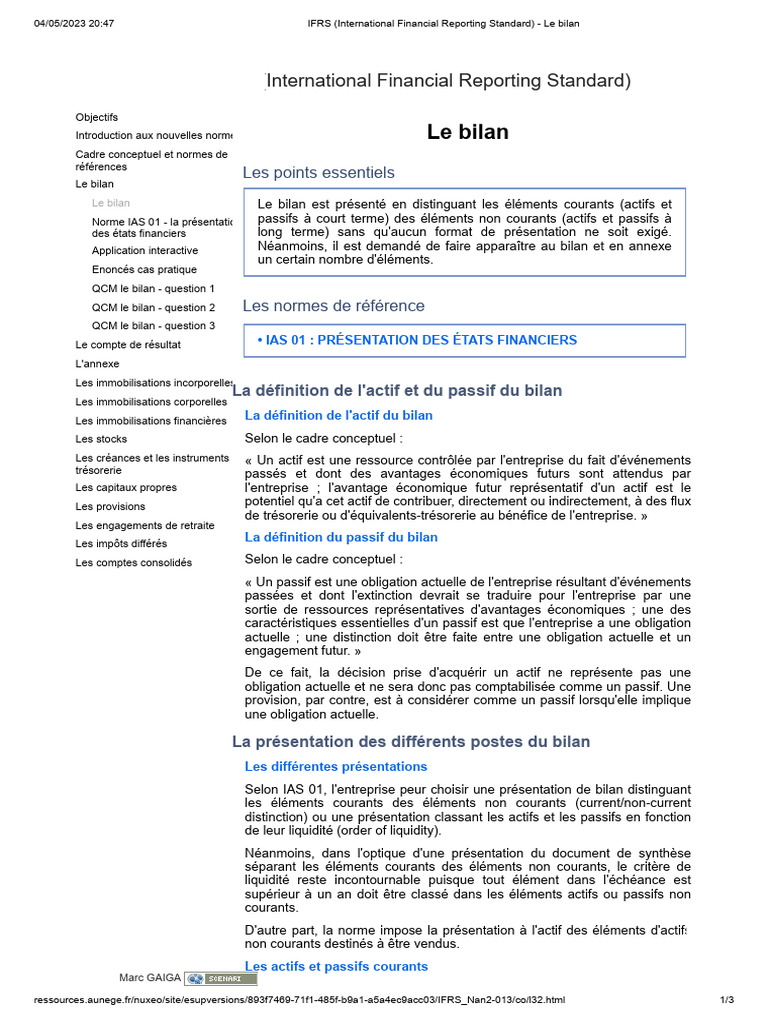 IFRS (International Financial Reporting Standard) - Le Bilan& | PDF