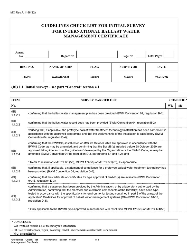Ballast Water Survey Checklist Guide | PDF | Technology & Engineering