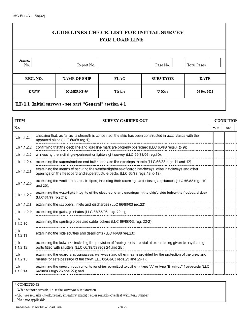 Guidelines Check List LOAD LINE RA1156(32) | PDF | Freight Transport ...