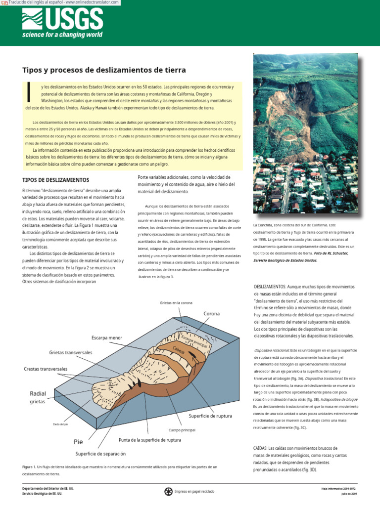 Landslide Types and Processes by USGS.en.es | PDF