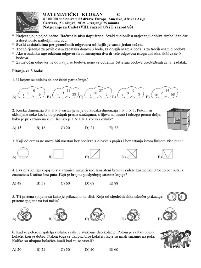 LEKT - MATEMATICKI KLOKAN C 2019 Zadaci | PDF
