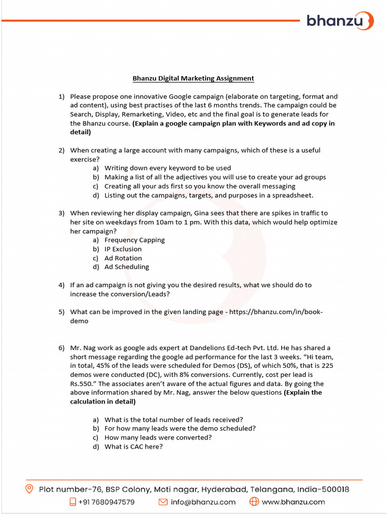 Performance Marketing (Googlr Ads) - Assignment | PDF