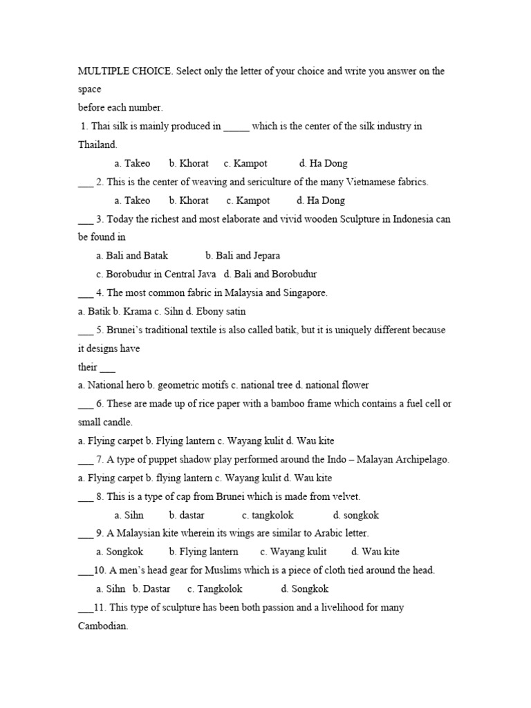 Multiple Choice | PDF | Indonesia | Malaysia