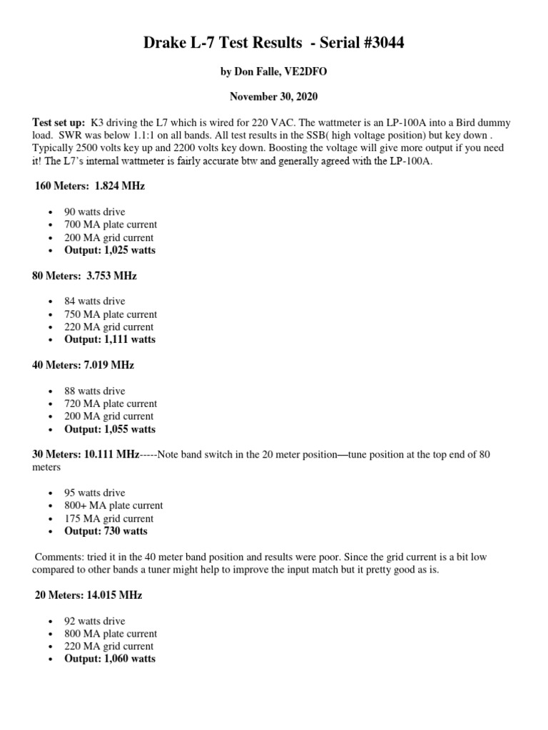 Drake L-7 #3044 Test Results | PDF