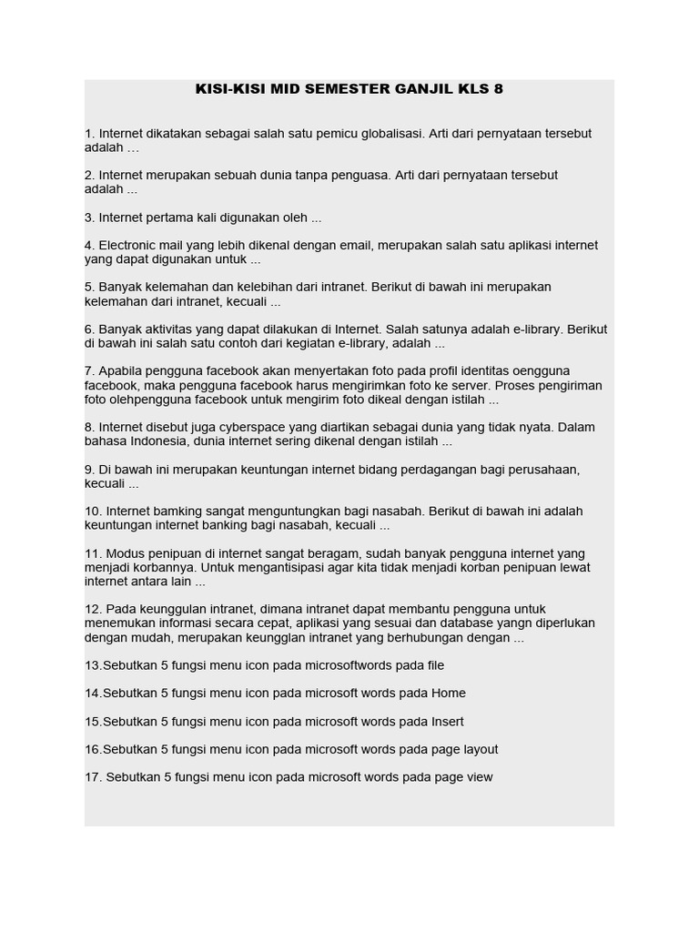 Soal Mid Semester Tik Kelas 8 | PDF