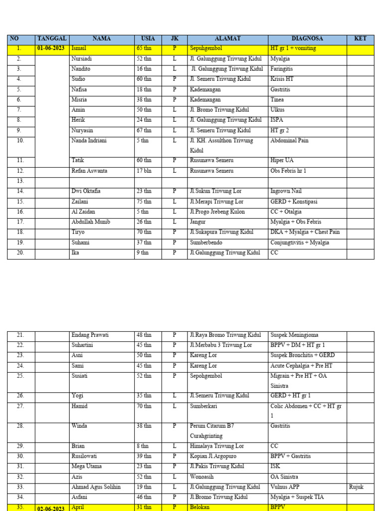 Data Pasien Juni-Juli 2023 | PDF
