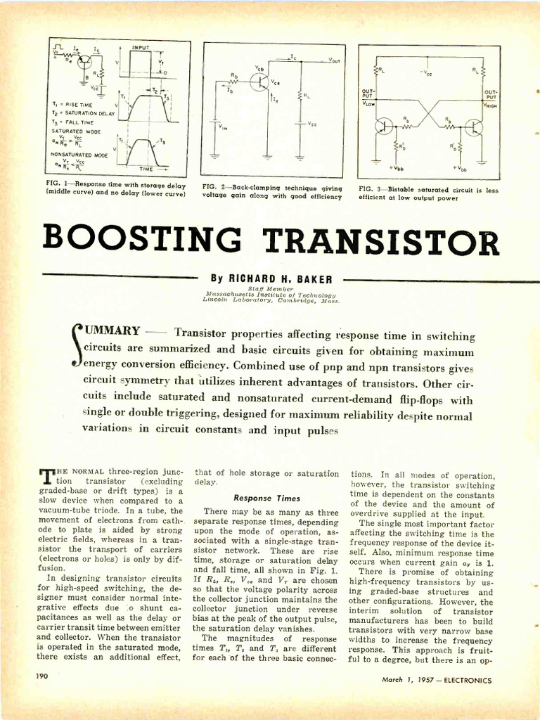 Boosting Transistor Switching Speed (R.H.bakeR 1957 4p) | Download Free PDF | Electrical ...