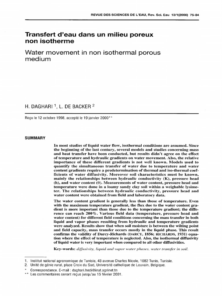 L'eau Dans Le Milieux Poreux | PDF
