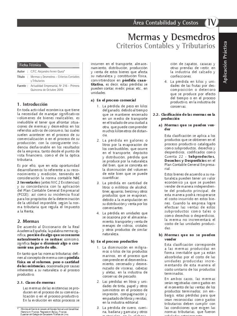 Merma y Desmedro | PDF | Costo | Contabilidad