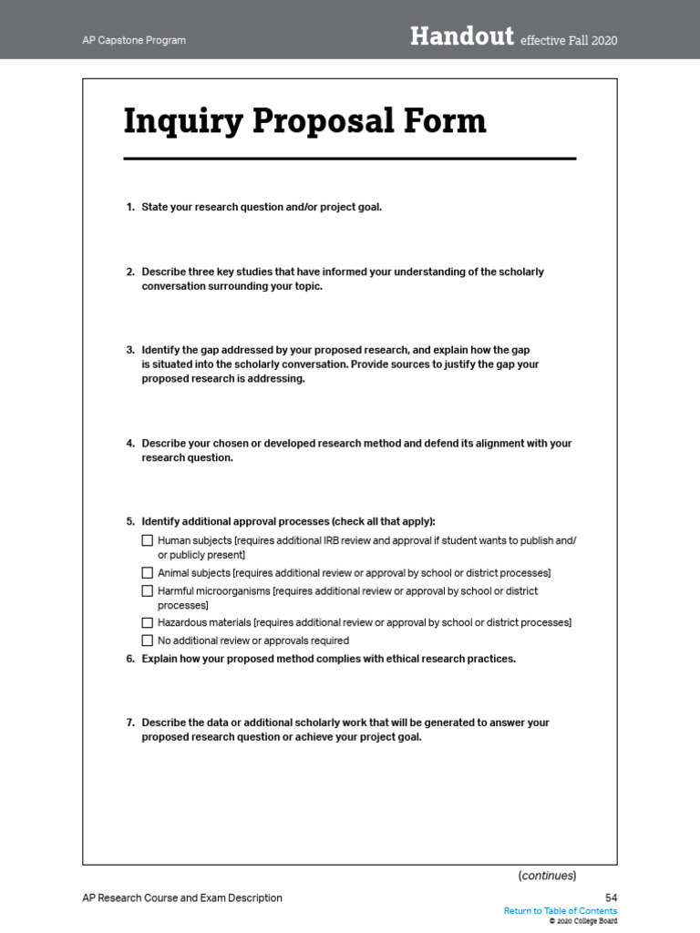 AP Research Inquiry Proposal Guidelines | PDF | Academic Publishing ...