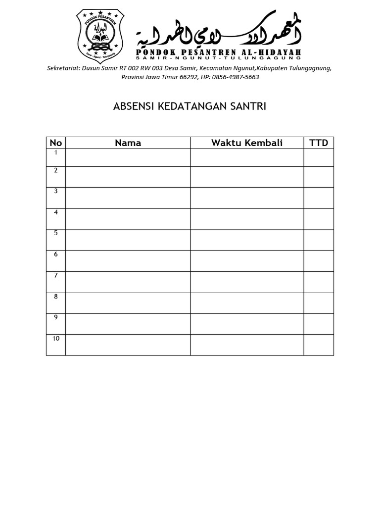 Absensi Kedatangan Santri | PDF