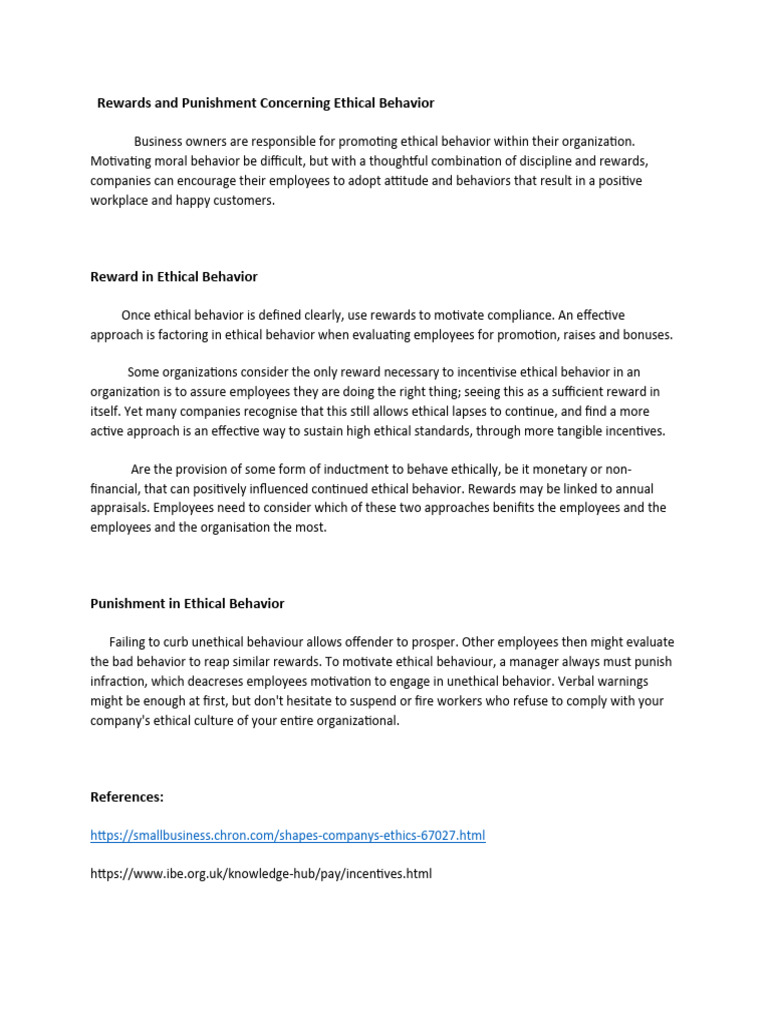 Rewarding Ethical Behavior in Business | PDF