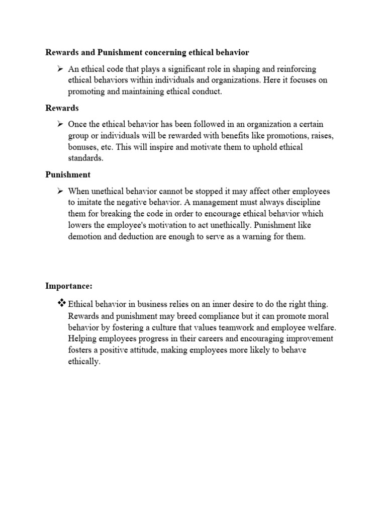 Ethical Behavior: Rewards & Punishments | PDF