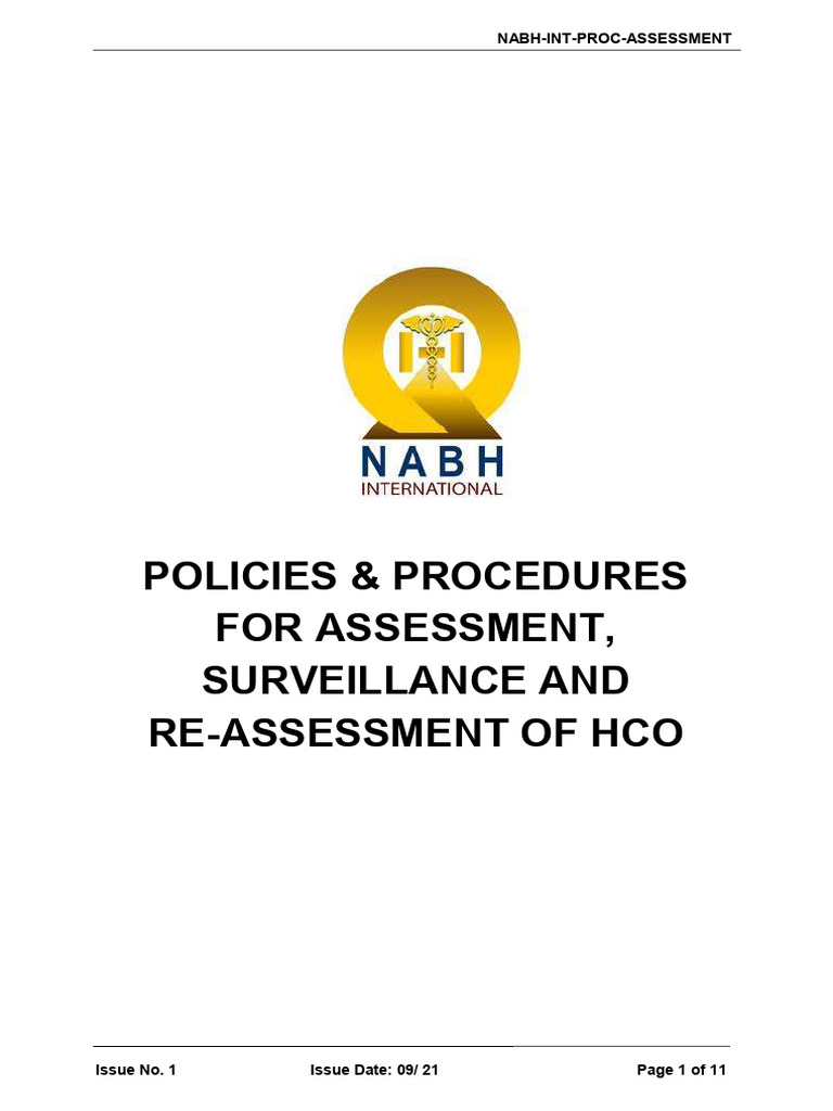 NABH - Policy & Procedure For Assessment, Surveillance and Reassessment ...