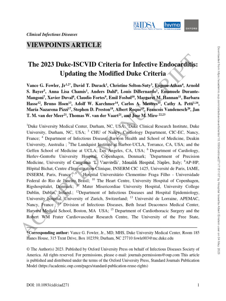Duke Criteria 2023 - Infective Endocarditis Idsa | PDF