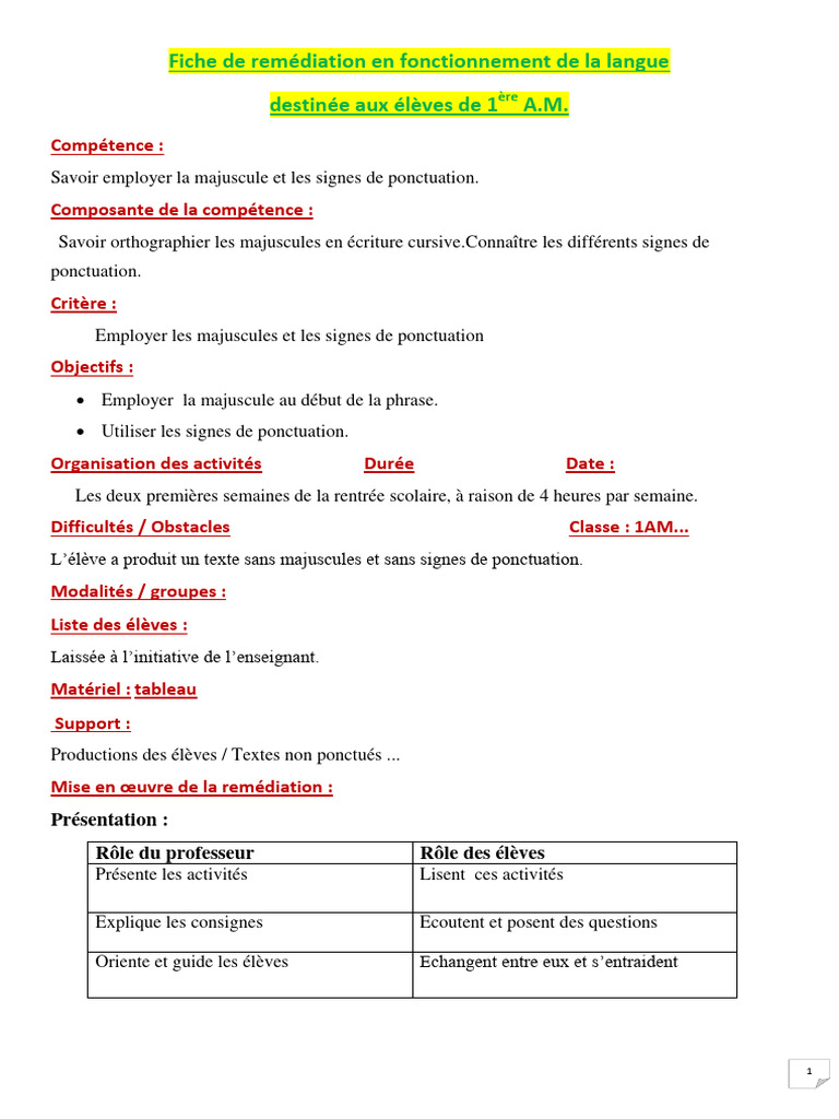 Fiche de remédiation : Majuscules et ponctuation | PDF | Ponctuation