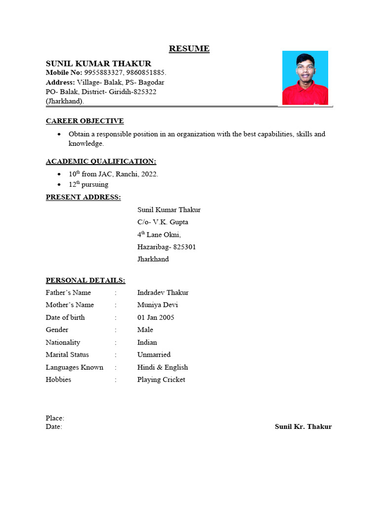 Simple Resume Formats for Freshers | PDF