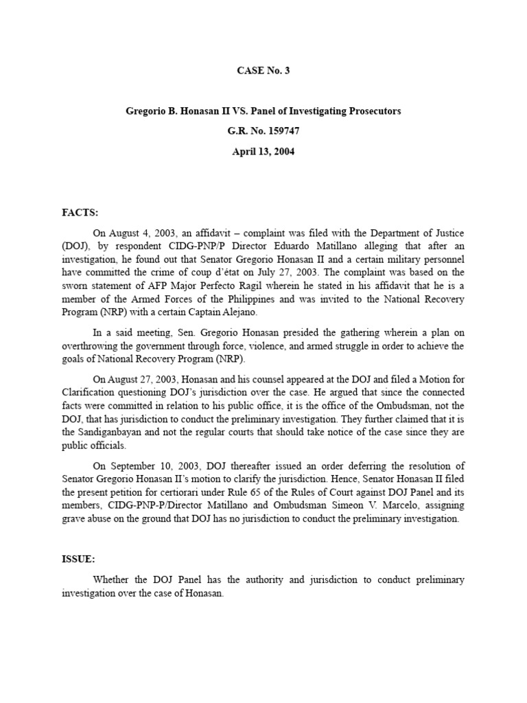 Honasan II vs. DOJ: Jurisdiction Ruling | PDF | Politics
