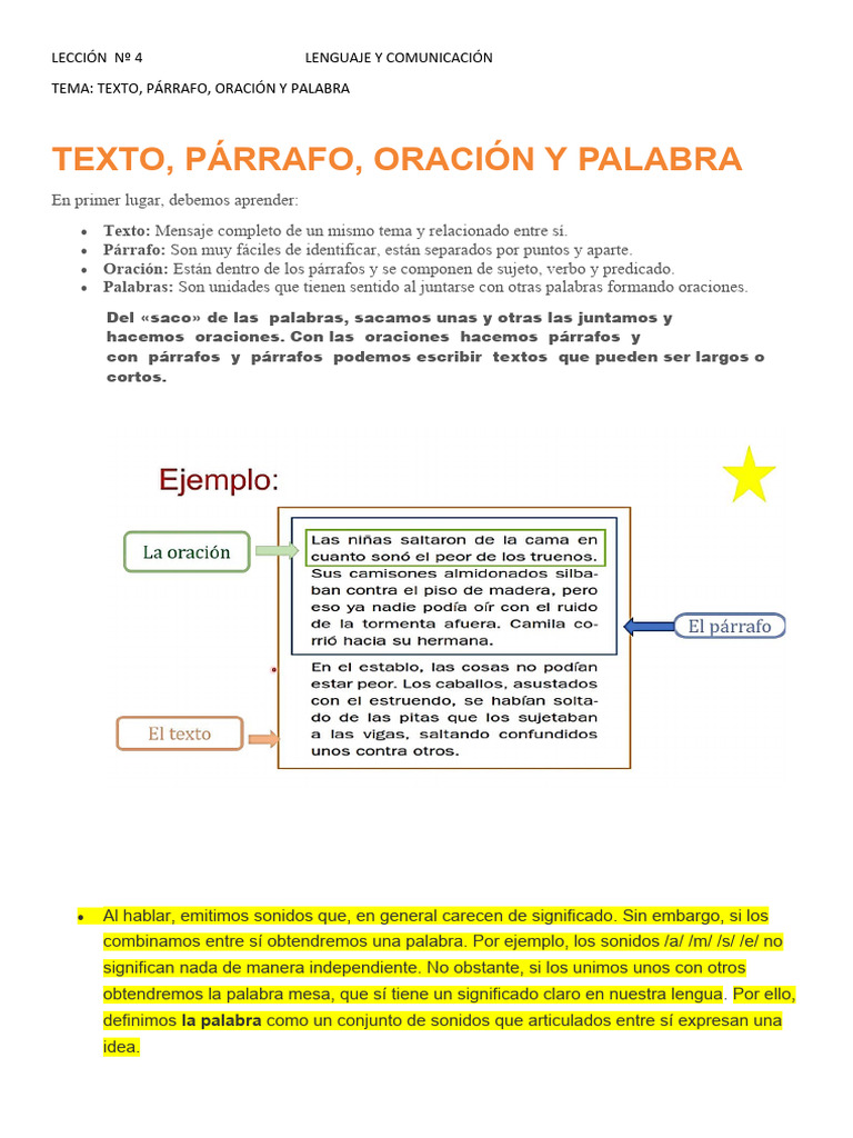 Texto, Párrafo y Oración para Niños | PDF | Oración (Lingüística) | Palabra