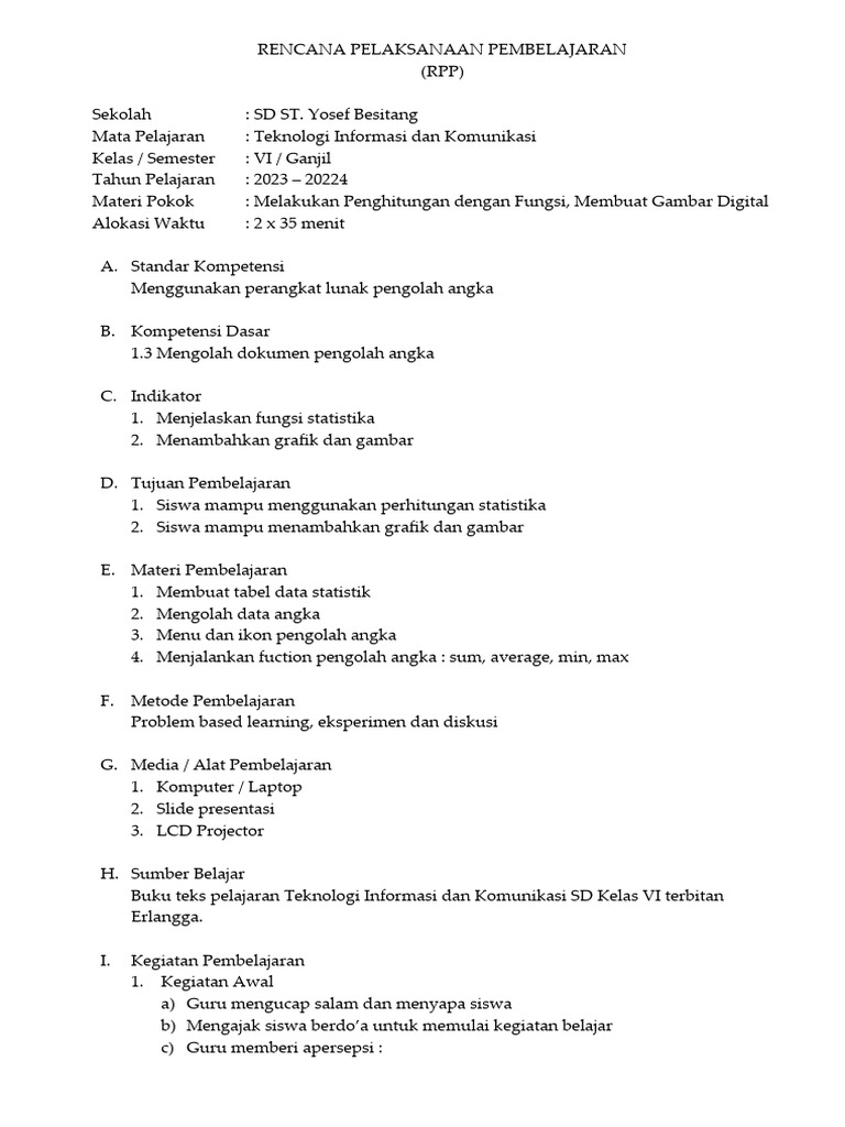 RPP Tik Kelas 6 | PDF | Seni | Komputer