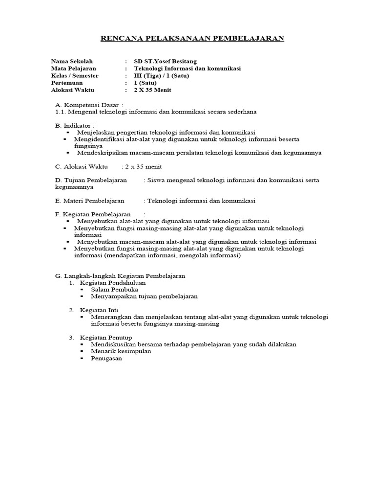 RPP Tik Kelas 3 | PDF | Karier & Perkembangan