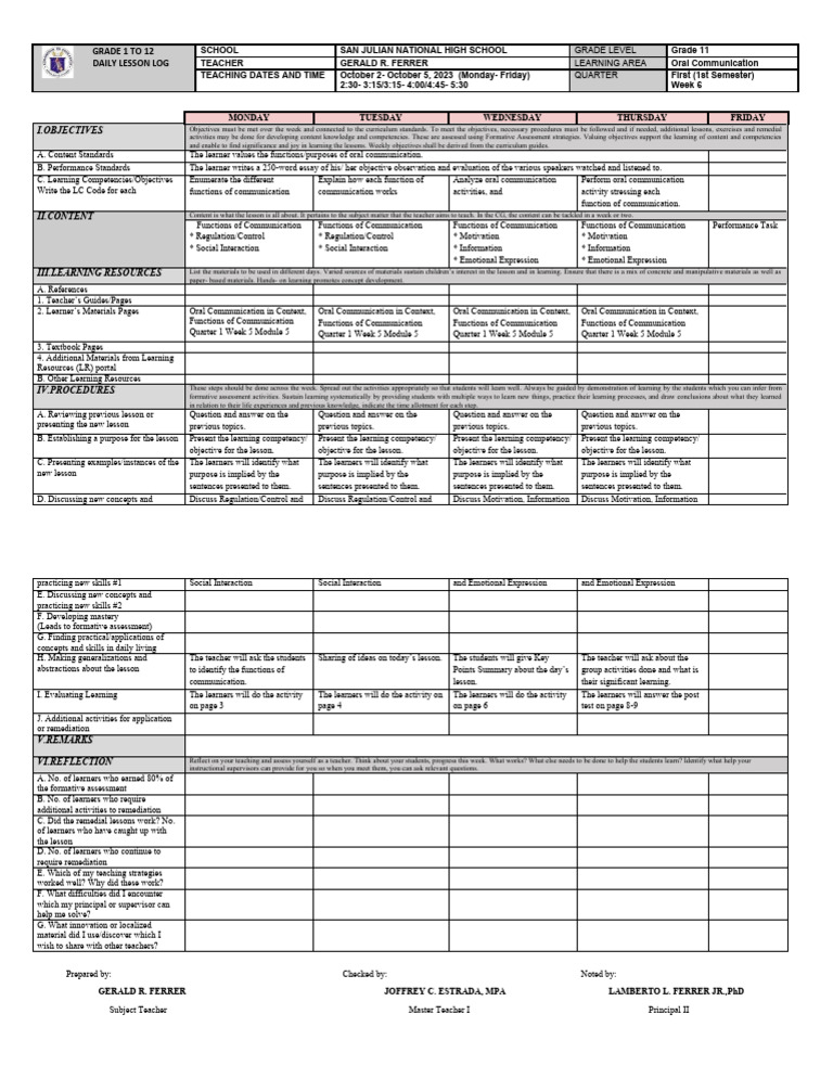 ORAL COM DLL Week 6 | PDF | Learning | Communication
