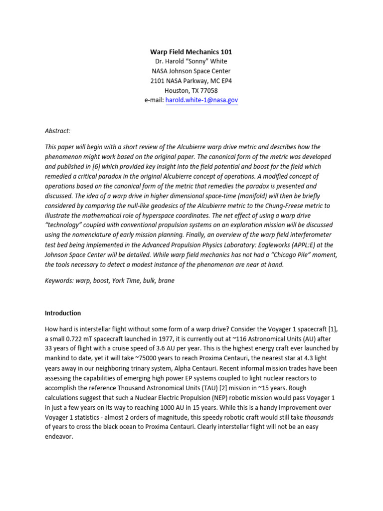 Warp Field Interferometer Overview | PDF | Interstellar Travel ...