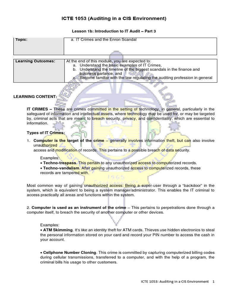 Lesson_1b_ICTE_1053_Introduction_to_IT_Audit_Part_3 | PDF