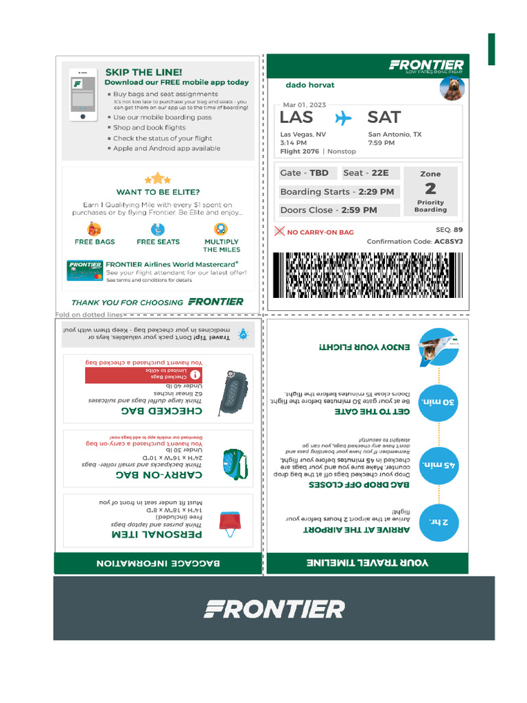 Boarding Pass - Frontier Airlines | PDF
