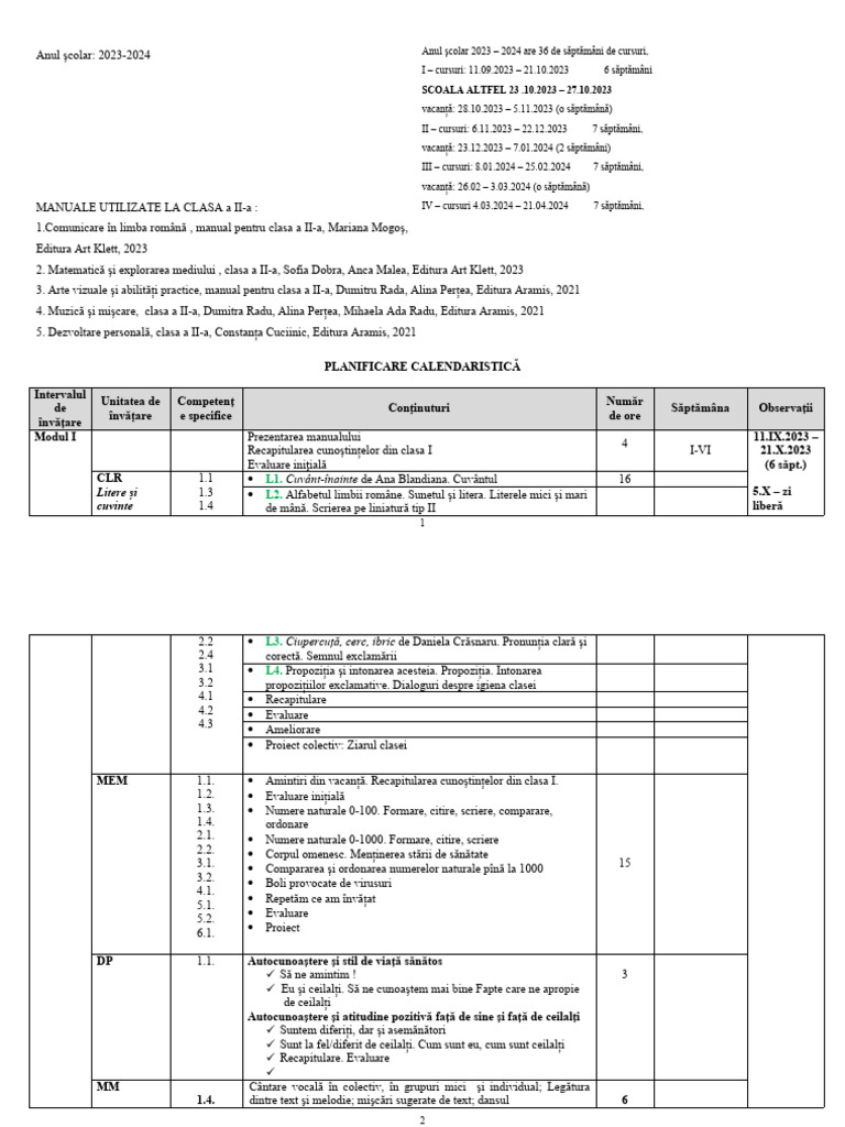 Planificare Integrata 20232024 1 | PDF
